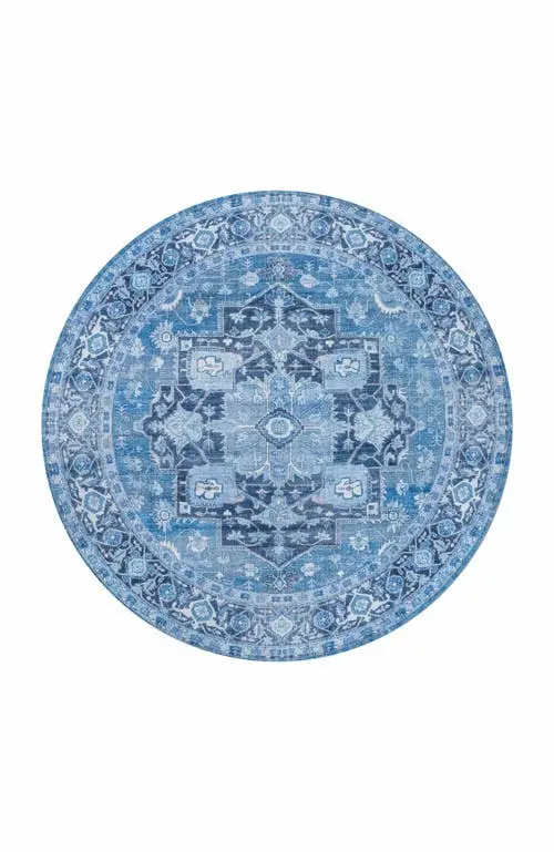 JONATHAN Y Maris Ornate Medallion Machine-washable Round Area Rug - Blue/navy