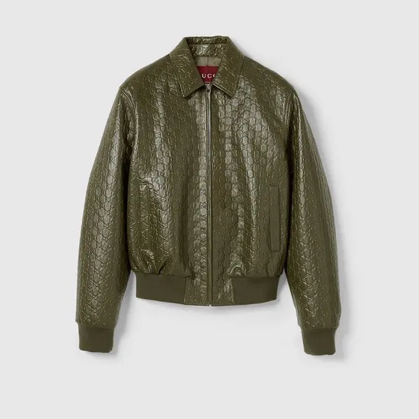 Gucci Embossed Gg Leather Bomber Jacket