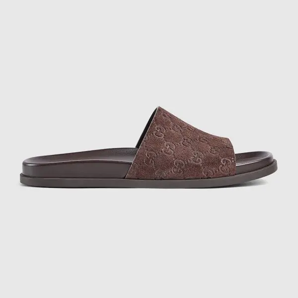 Gucci Gg Suede Slide Sandal - Brown