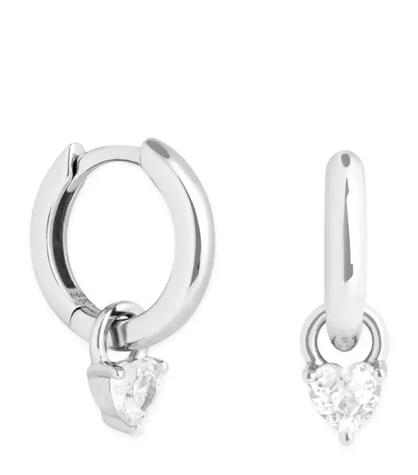 ASTRID & MIYU Rhodium-plated Sterling Heart Huggie Earrings