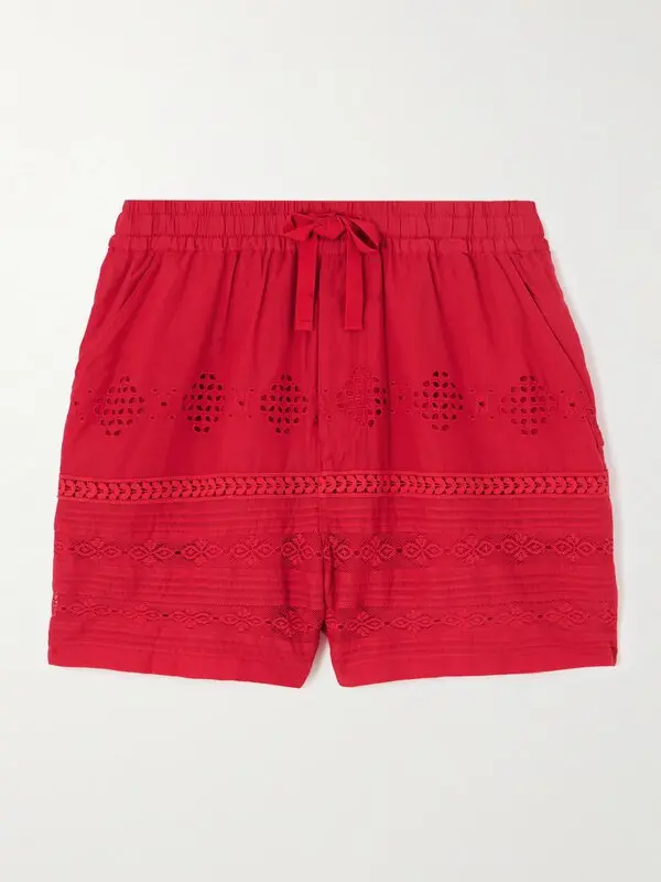 MARANT ETOILE Damina Crochet-trimmed Broderie Anglaise Organic Cotton-voile Shorts - Red