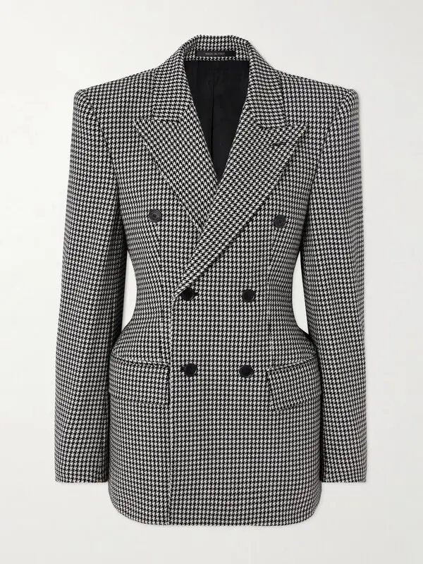 Balenciaga Hourglass Houndstooth Wool Blazer - Gray