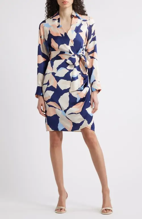 TAHARI ASL Print Tie Waist Dress