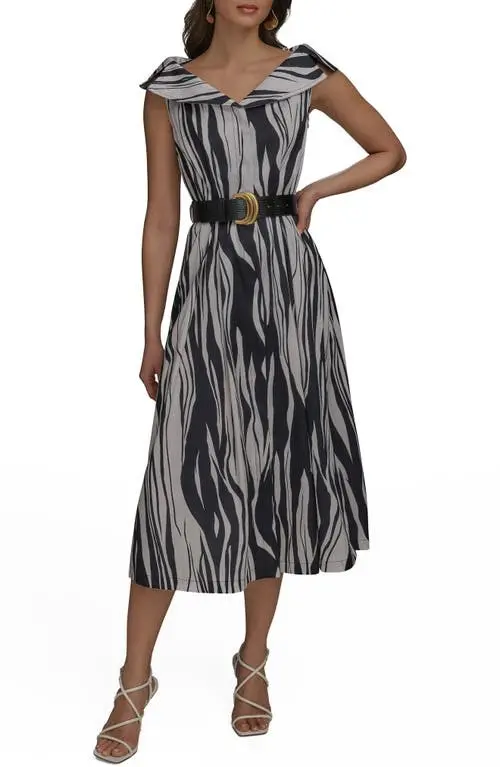 Donna Karan New York Zebra Print Belted Midi Dress