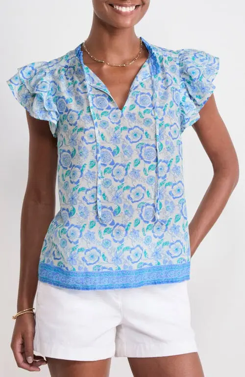 Vineyard Vines Print Ruffle Sleeve Top - Frangipani Print Marsh/blue
