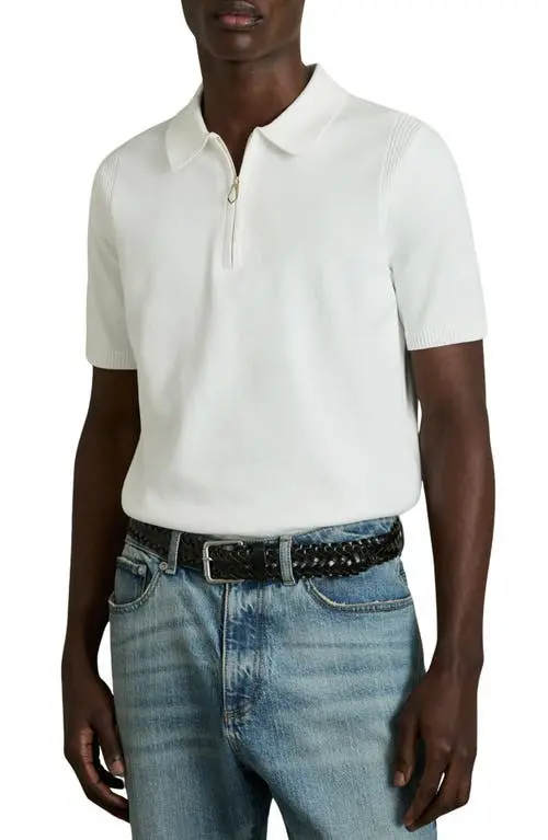 REISS Berkely Quarter Zip Polo - White