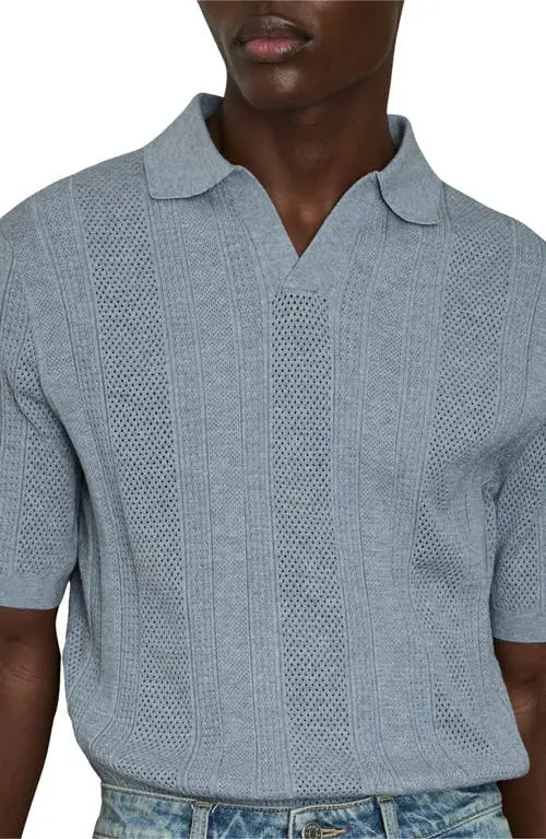 REISS Kansas Texture Stripe Polo Sweater - Airforce Blue
