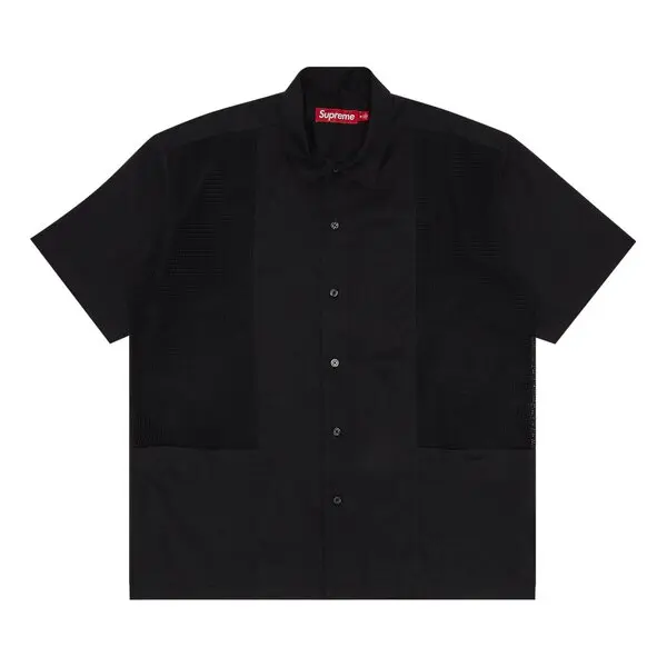 Supreme Mesh Panel Linen Short-sleeve Shirt - Black