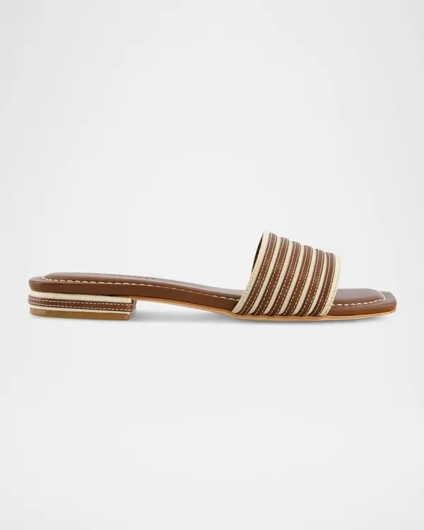 Bernardo Myko Bicolor Flat Slide Sandals - Saddle Glove Leather/ Natural Canvas