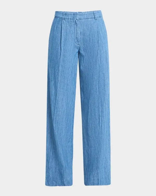Another Tomorrow Chambray Wide Leg Pants - Medium Blue