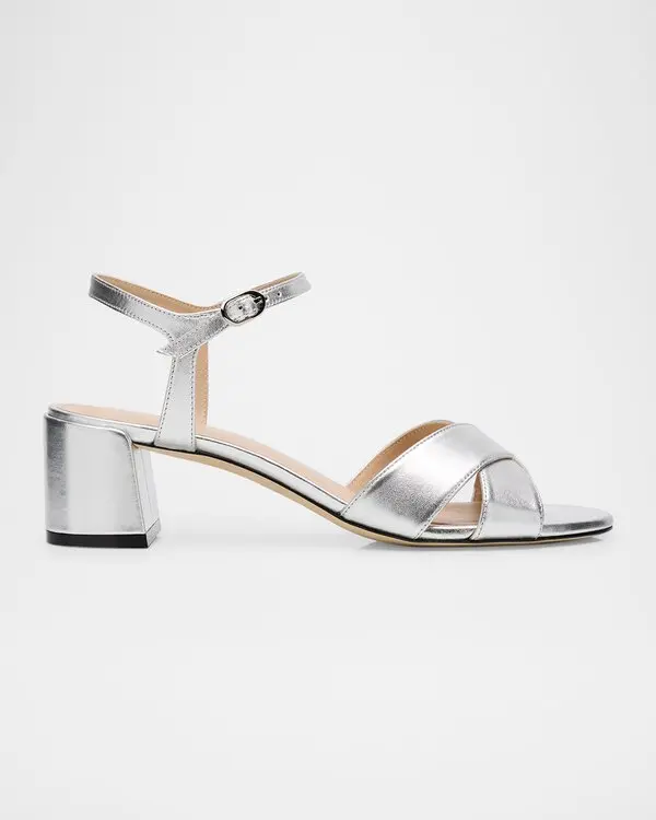 STUART WEITZMAN Dayna Metallic Leather Crisscross Sandals - Silver