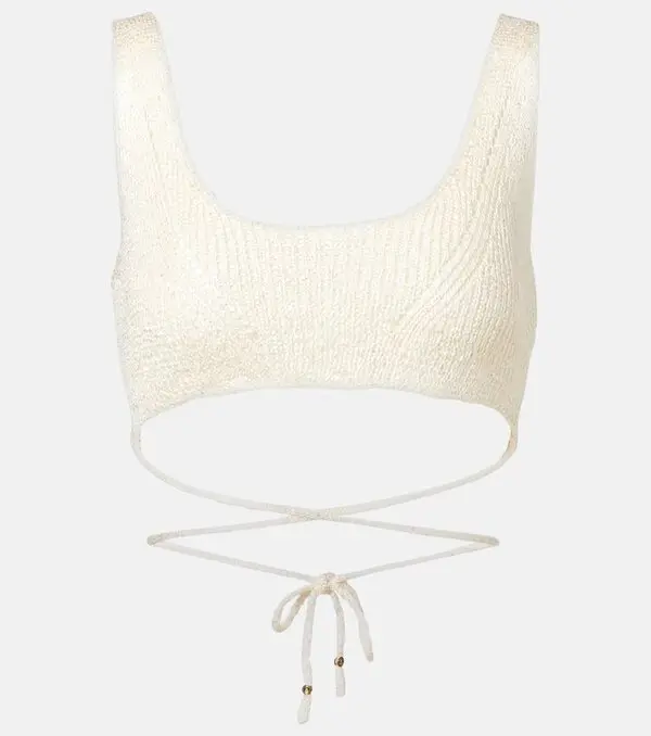 BANANHOT Alma Sequined Knitted Bikini Top