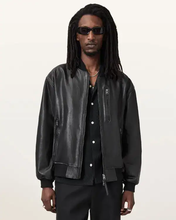 All Saints Kino Oversized Leather Bomber Black Editorialist