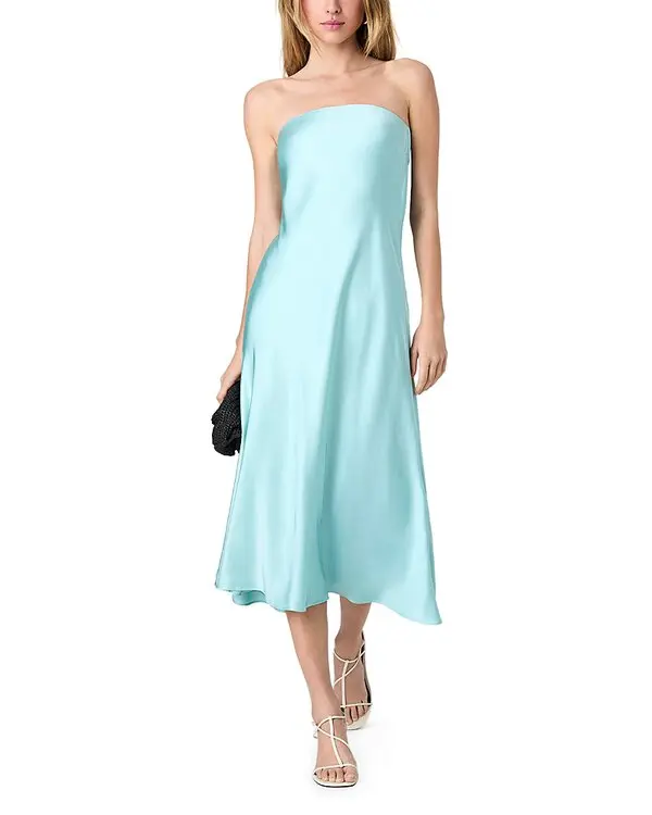 French Connection Oona Satin Strapless Midi Dress - Pastel Turquoise