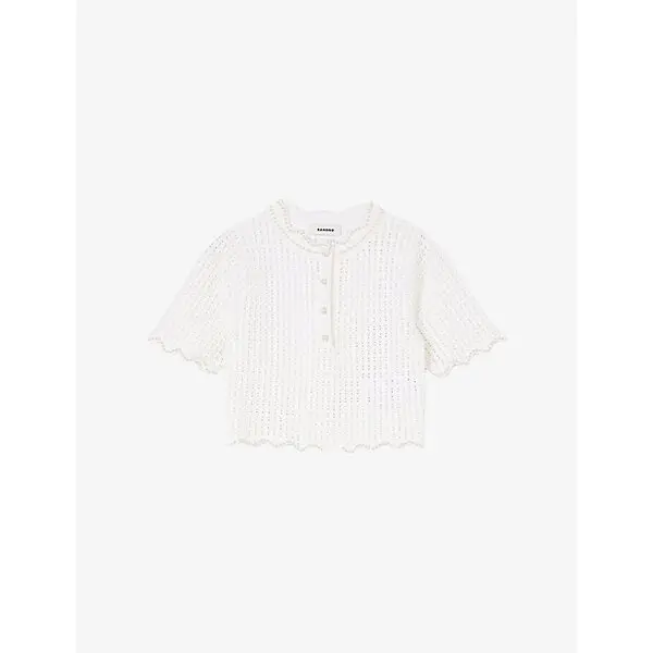 Sandro Pearl-embellished Cropped Knitted Top