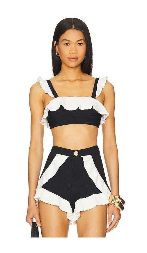 PatBO Merian Knit Flutter Color Block Bikini Top