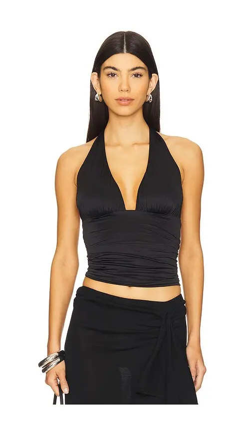 Good American Slinky Jersey Halter Top - Black001