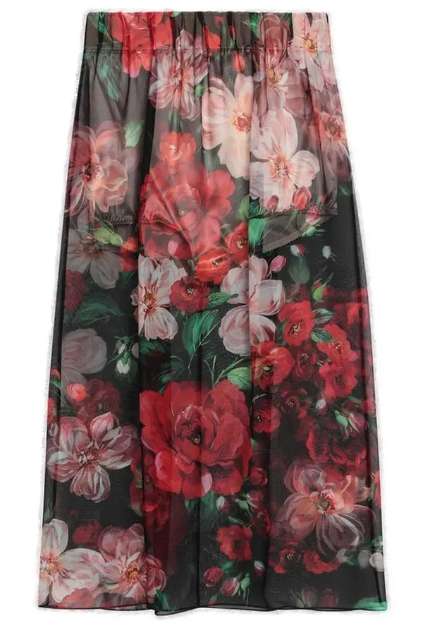 Dolce & Gabbana Rose-Printed Chiffon Skirt - Multi - 45% Off