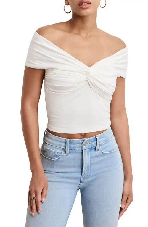 Good American Off-the-shoulder Twist Crop Top - Cloud White001