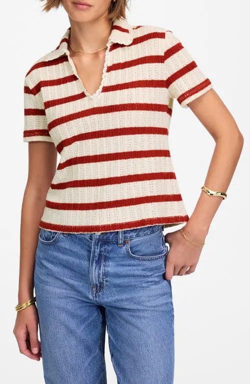 Madewell Stripe Knit Polo - Red Ochre