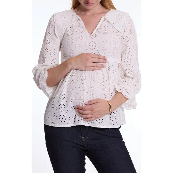 CACHE COEUR Clothilde Eyelet Embroidered Nursing/maternity Top