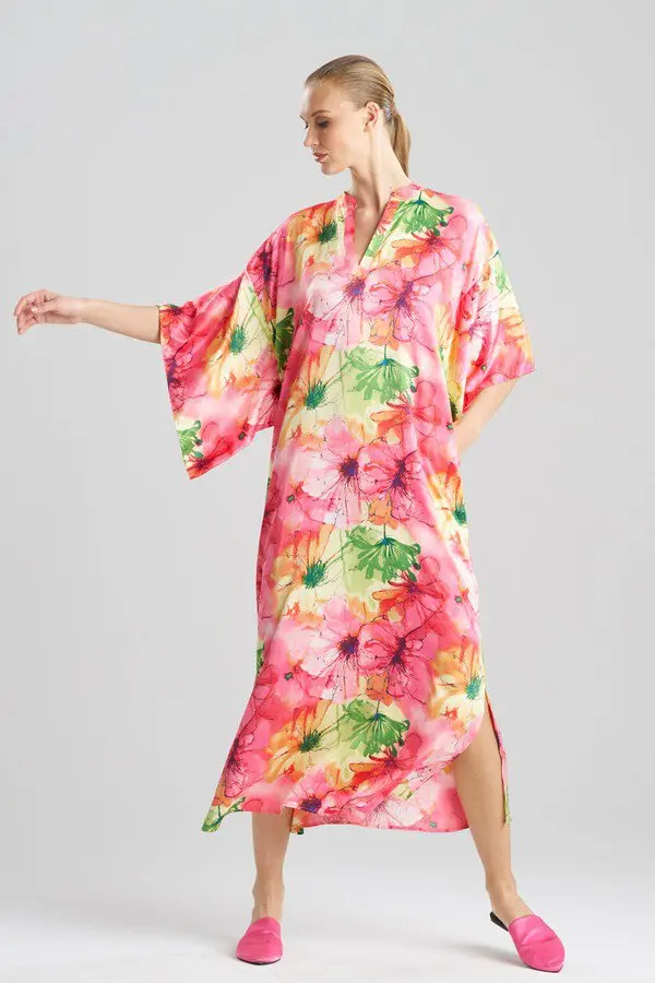 Natori Radiance Satin Mandarin Collar Caftan