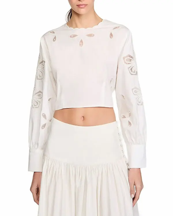 Sandro Poplin Crop Top - Ecru