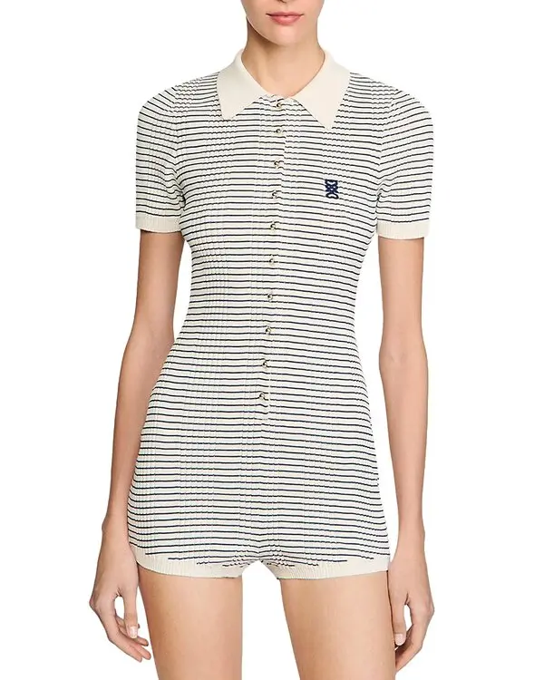 Sandro Stripe Knit Romper - Ecru