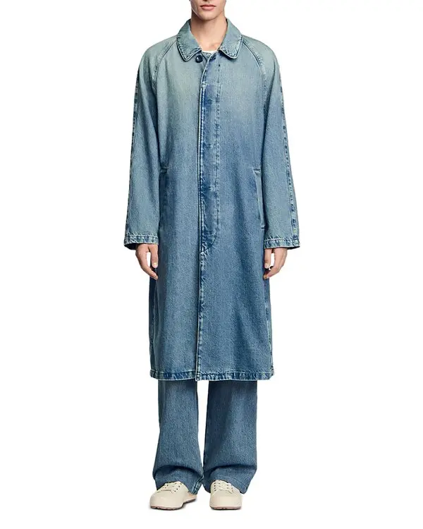 Sandro Long Denim Coat - Blue Vintage Denim