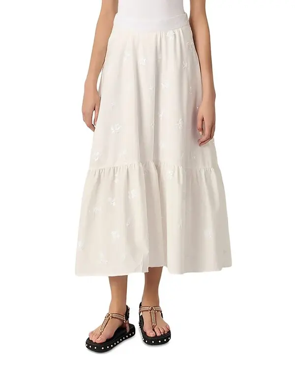 Maje Embroidered Maxi Skirt - White