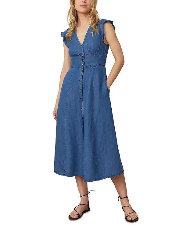Marine Layer Camila Flutter Sleeve Midi Dress - Medium Wash