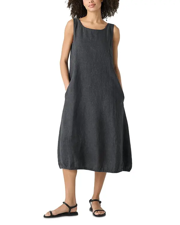 Eileen Fisher Washed Linen Delave Lantern Dress - Graphite