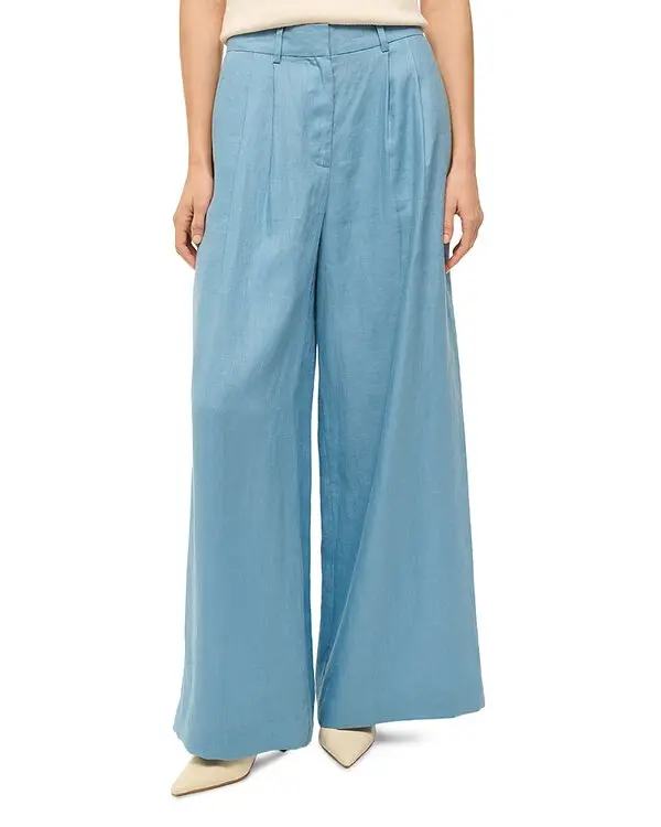 Staud Sasha Linen Wide Leg Pants - Slate Blue