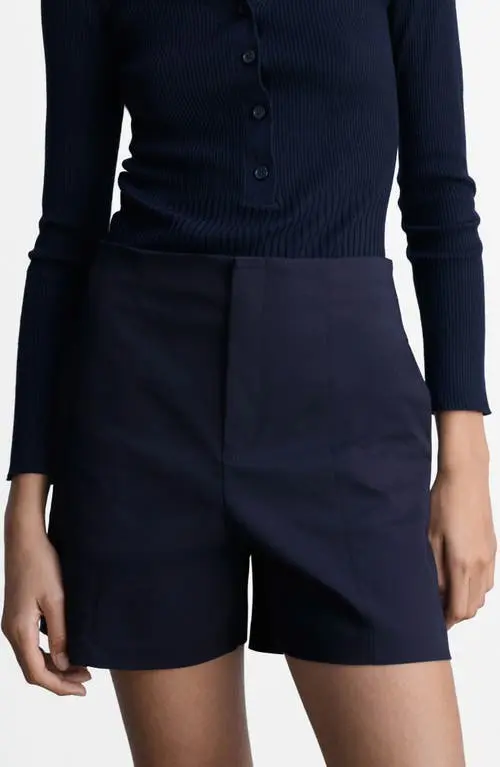 Mango High-waist Cotton-blend Shorts - Navy