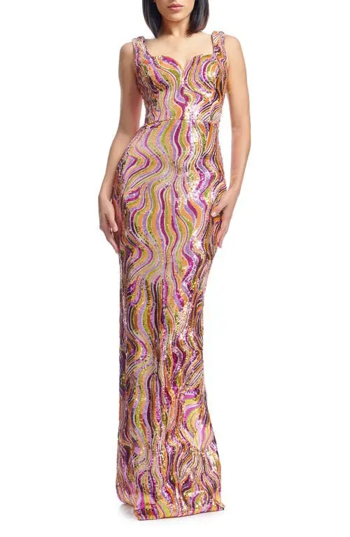 Dress The Population Goldie Sequin Column Gown - Bright Fuchsia