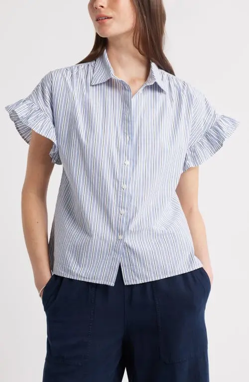 Caslon Stripe Ruffle Sleeve Shirt