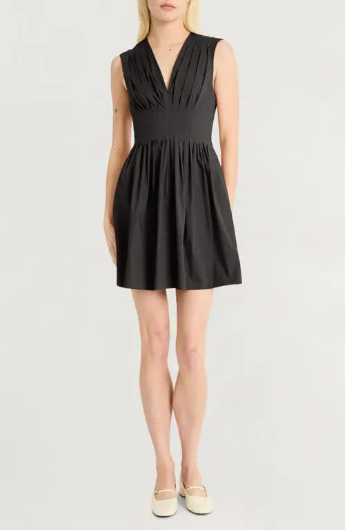 LUXELY V-neck Pleated Mini Dress