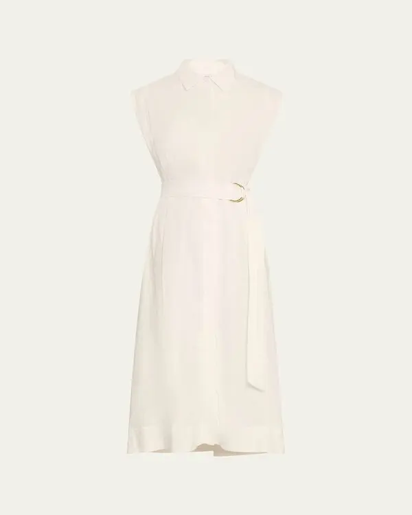 Veronica Beard Loreta Belted Linen Shirtdress - Off White