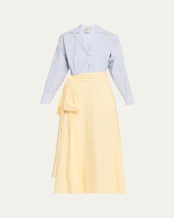 Bernadette Stripe Wrap Midi Dress With Bow