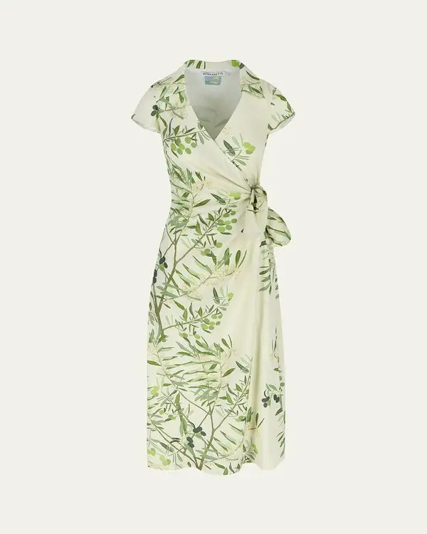 Bernadette Olive Tree Print Wrap Dress - Olive Tree-butter