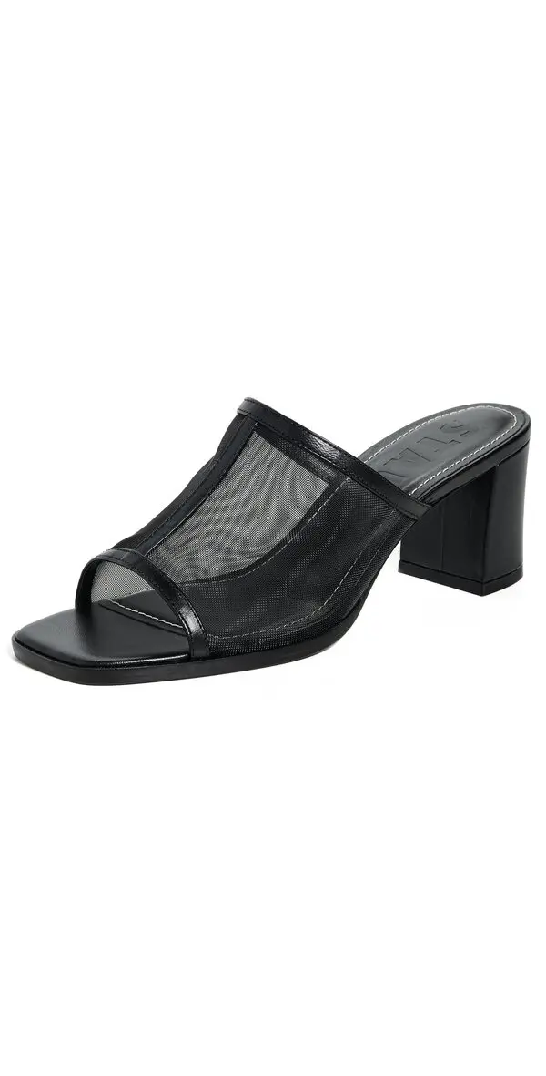 Staud Alessandra Block Heel Sandals - Black Mesh