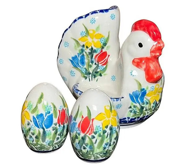 LIDIA'S POLISH POTTERY Chicken With Eggs Salt A Nd Pepper