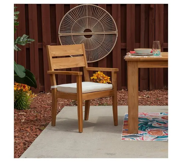 LINON Home Teak Cannon Dining Armchair With Sea T Cushion