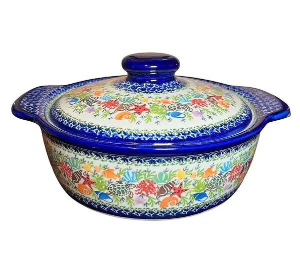 LIDIA'S POLISH POTTERY Covered Baker With Handl Es
