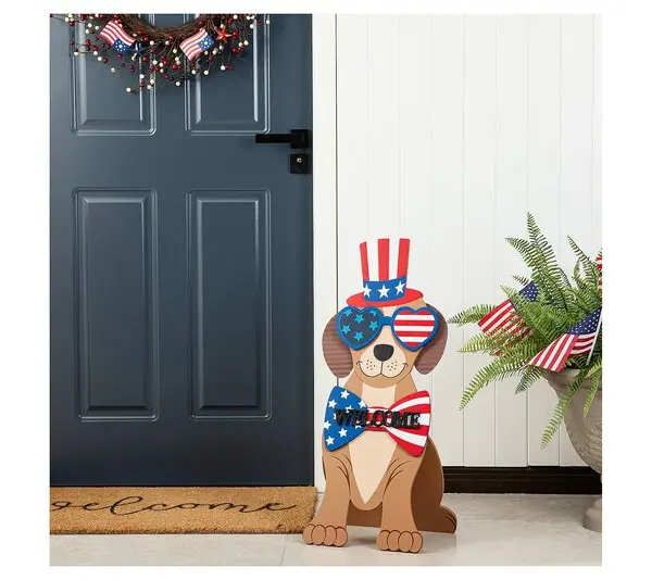 GLITZHOME 30' Patriotic American Labrador Dog E Asel Porch Sign