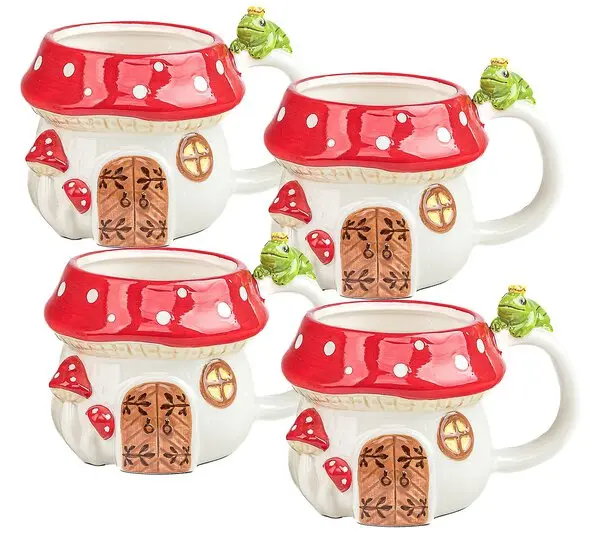 10 STRAWBERRY STREET Toadstool Mushroom House Mug, Set Of 4