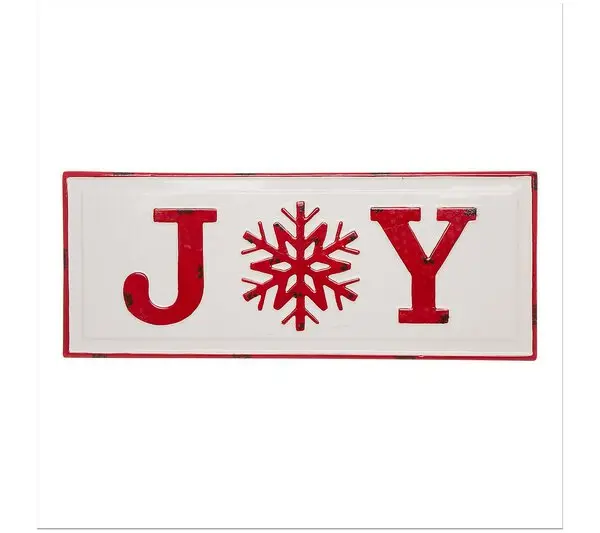 GLITZHOME Joy And Snowflake Enameled Metal Hang Ing Wall Sign