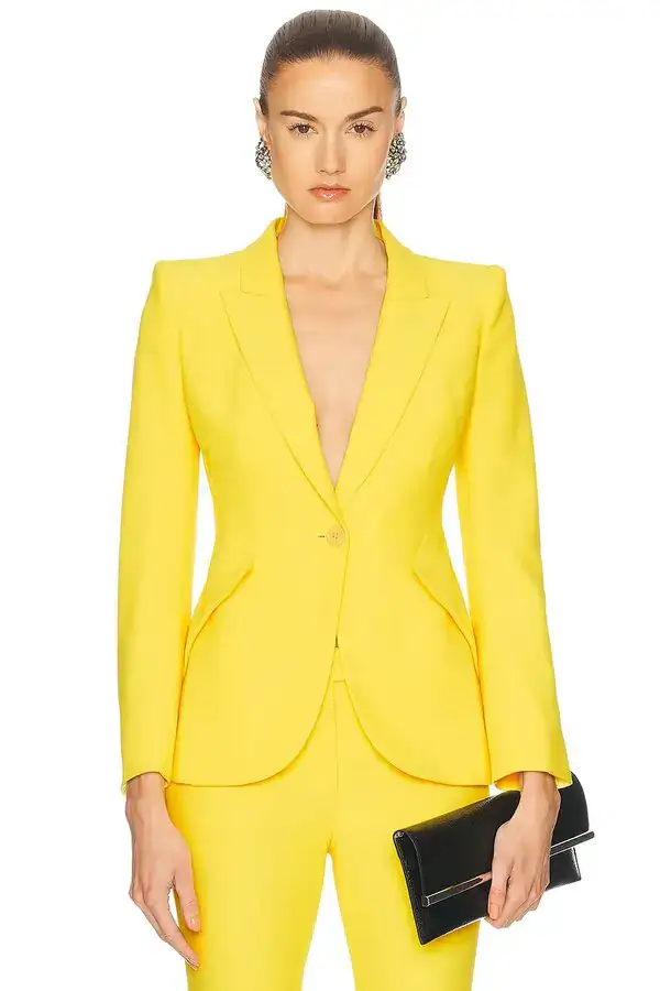 Alexander Mcqueen Leaf Crepe Blazer In English Weld 41% Off