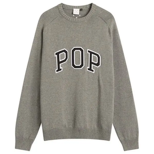 POP TRADING COMPANY Knitted Arch Logo Crewneck Sweater - Grey Heather