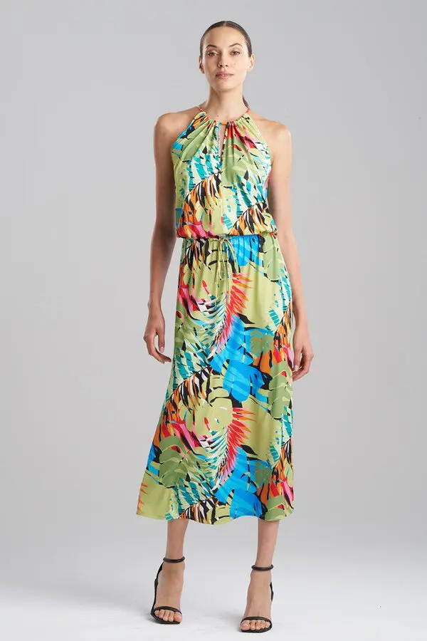 Natori Palms Slinky Knit Halter Maxi Dress - Stripe